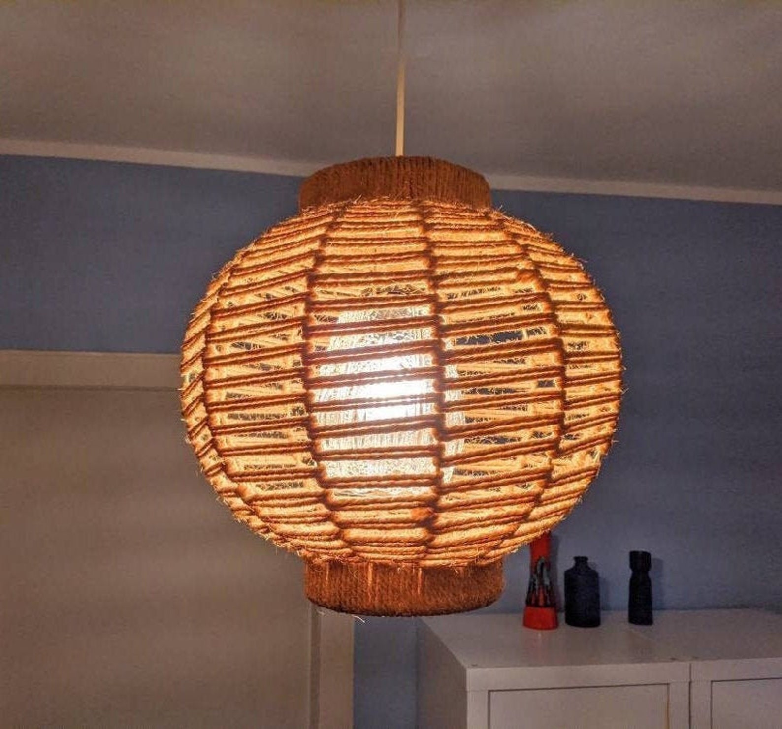 Mid Century Sisal Lamp With Glass Shade Pendant Lamp Ball - Etsy 日本