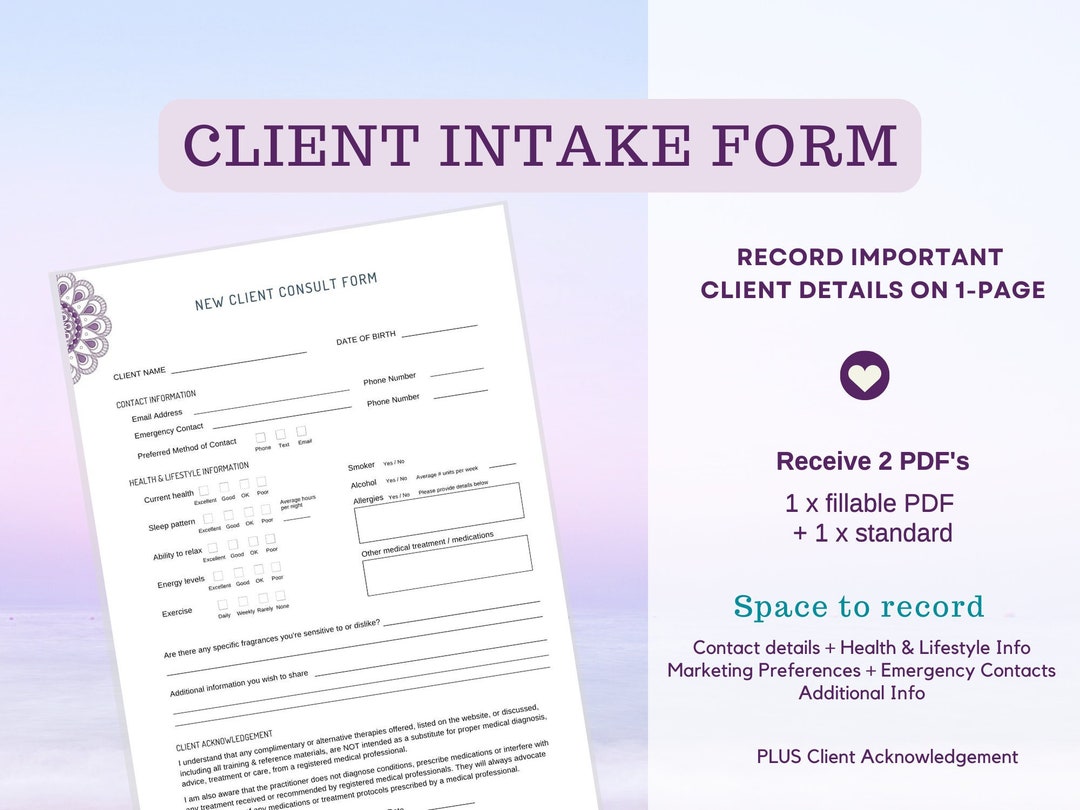Reiki Client Intake Form: Energy Healers Consult (fillable PDF) - Etsy
