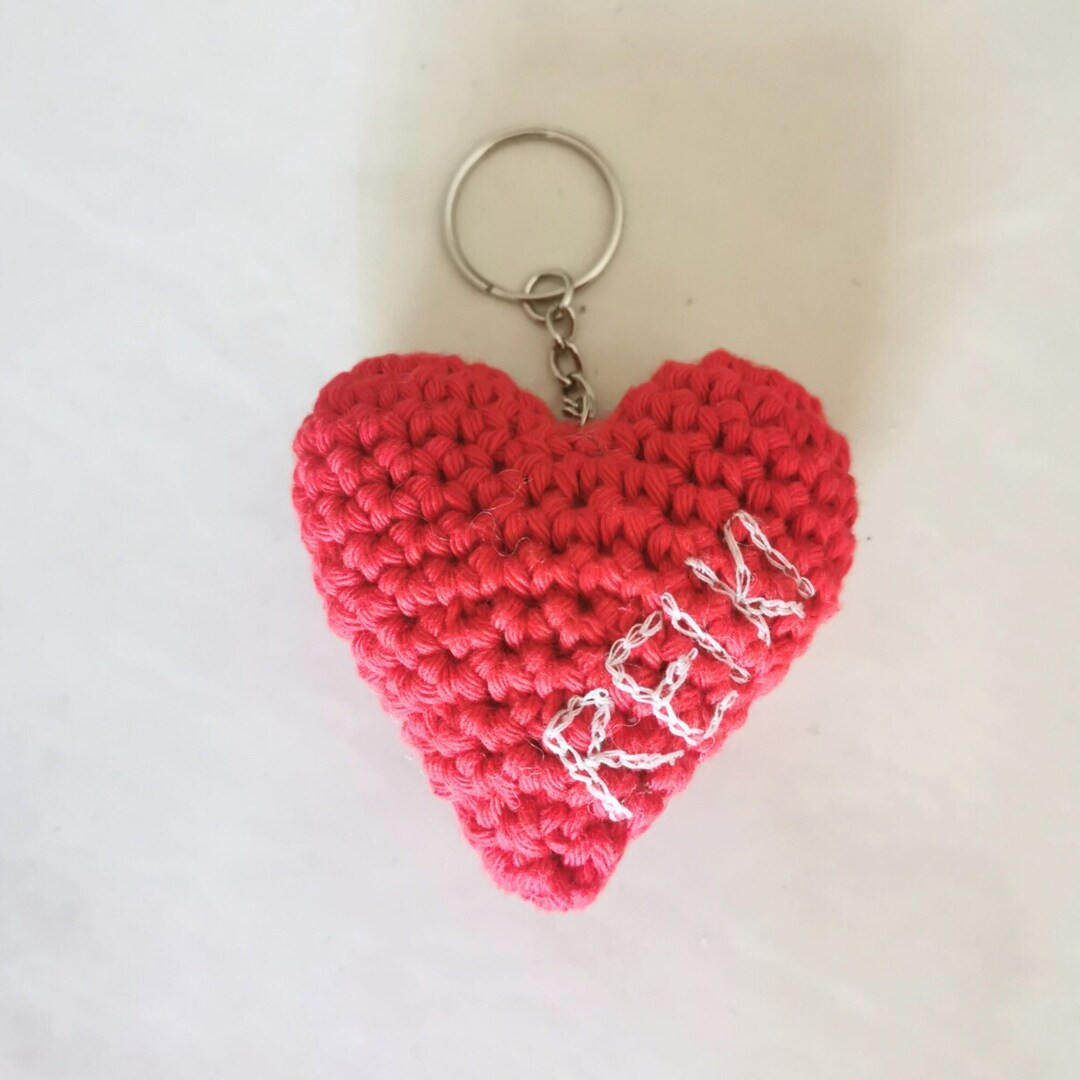 Crochet Keychain, Heart Shaped Keyring, Reiki Keychain, Handmade ...