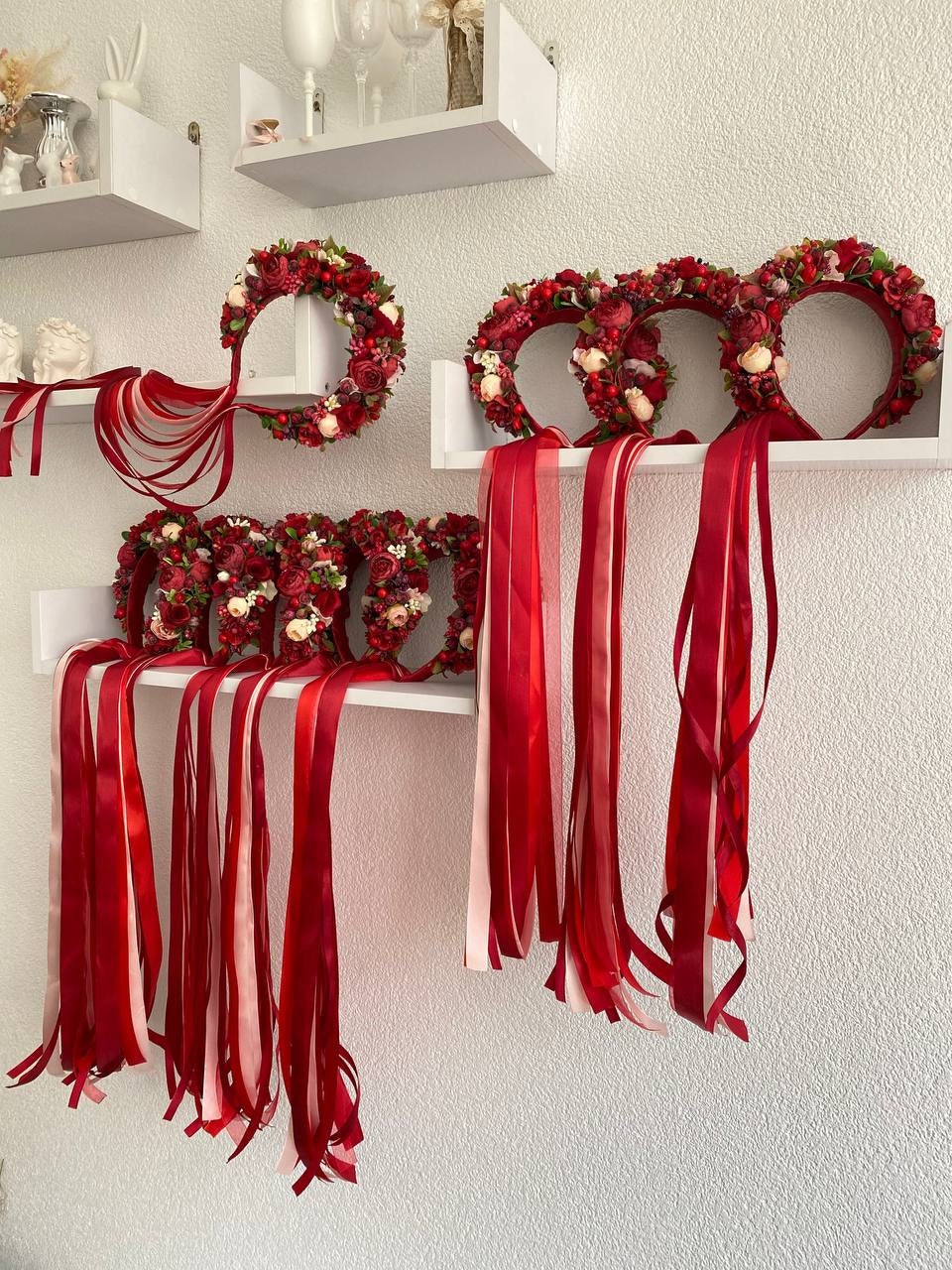 Ukrainian Flower Crown With Ribbons, Red Bridal Headpiece, Burgundy ...