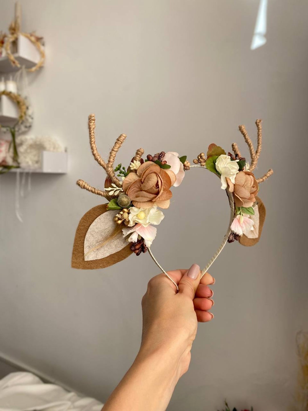 Fantasy Antler Headband With Deer Ears, Christmas Headband for Toddler ...