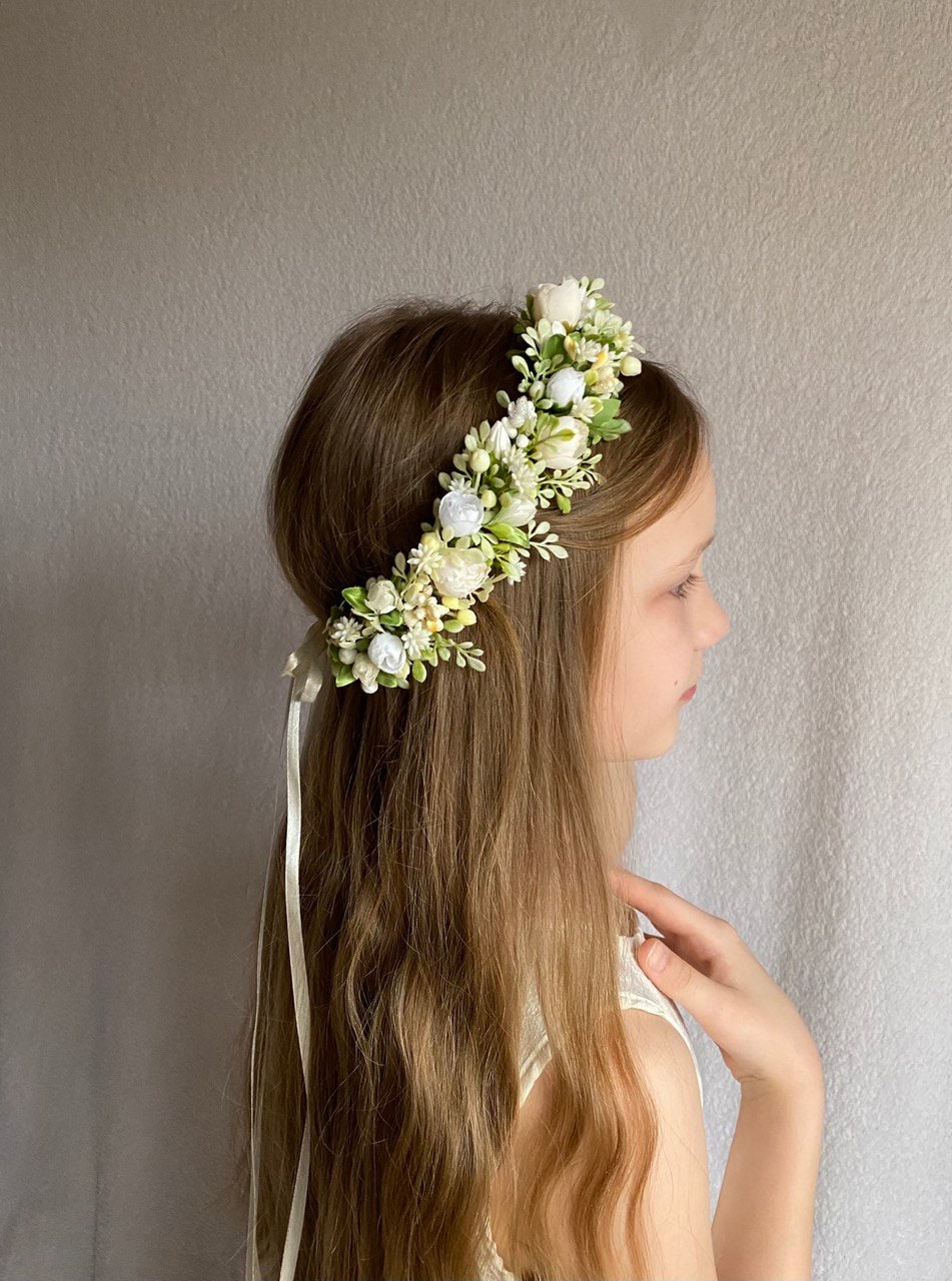 Delicate First Communion Flower Crown, Birthday Floral Hair Wreath for ...