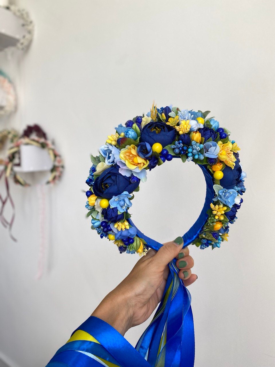 Blue and Yellow Flower Crown, Flower Ukrainian Headband, Ukrainian ...