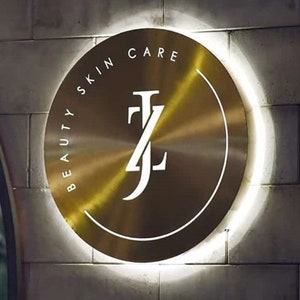 Backlit Laser Cut Round Logo Signs Custom Business Reception Wall Logo ...