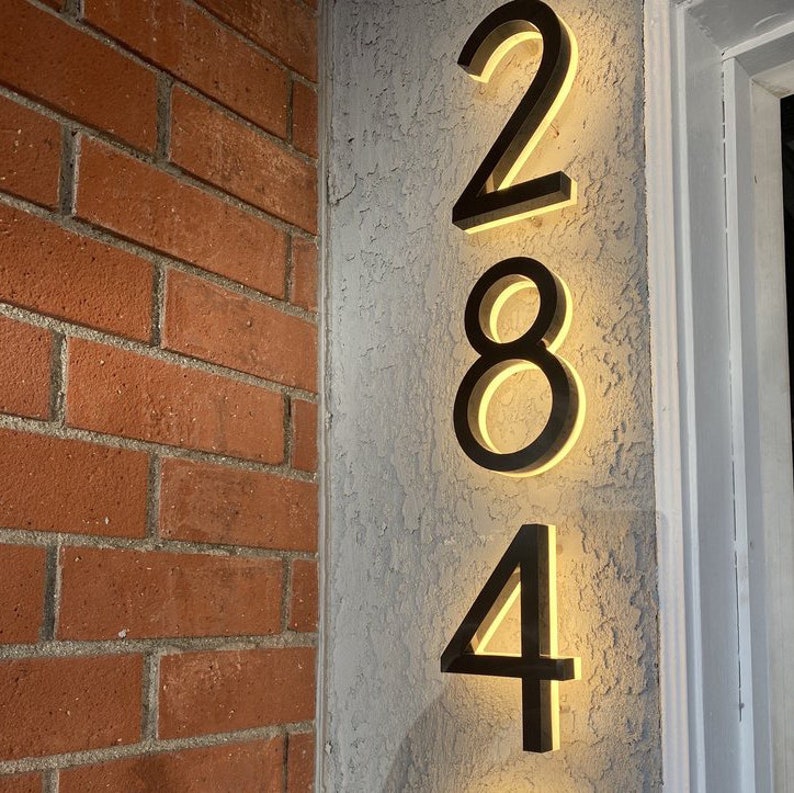 LED Modern House Numbers, Illuminated Address Number Sign, Metal ...