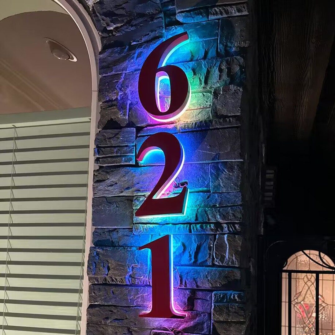 LED House Numbers, Illuminated Address Number Sign, Metal Backlit Door ...