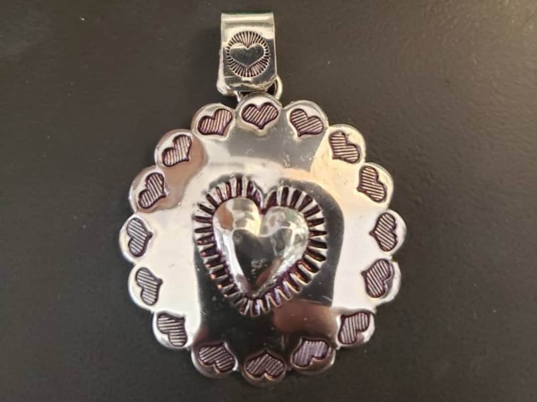 Handmade Hand-stamped Fine Silver Concho Style Heart Pendant - Etsy