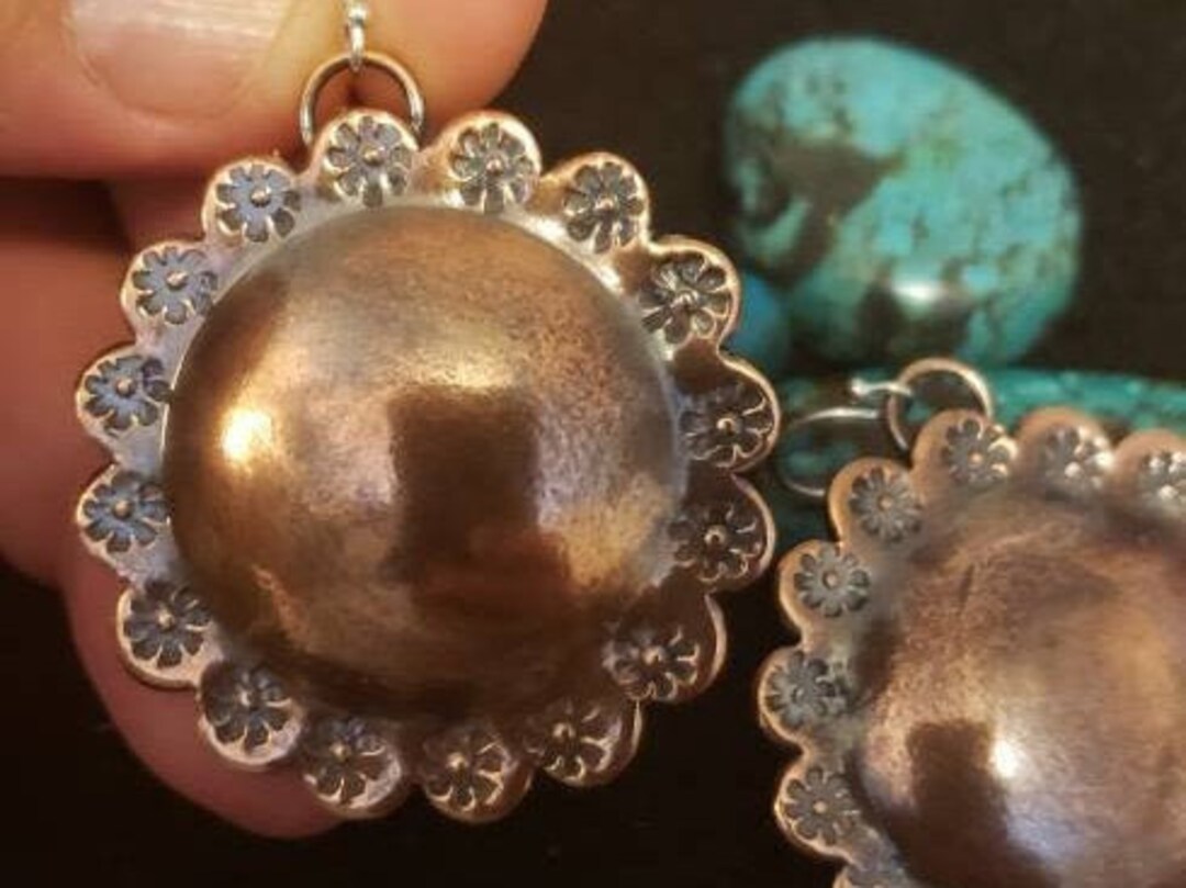Hand-made Hand-stamped Copper Concho Style Earrings - Etsy