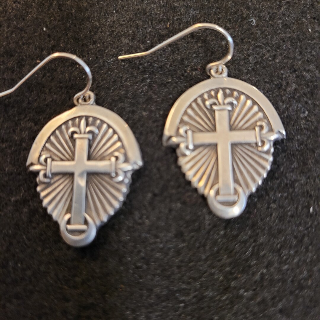 Pewter Victorian Style Cross Earrings - Etsy