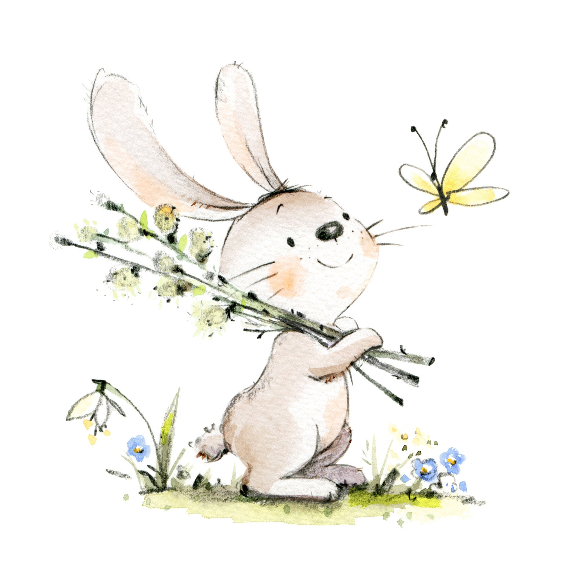 Cute Bunny. Happy Easter. Rabbit. Cute Animals. Digital Print, Clipart ...