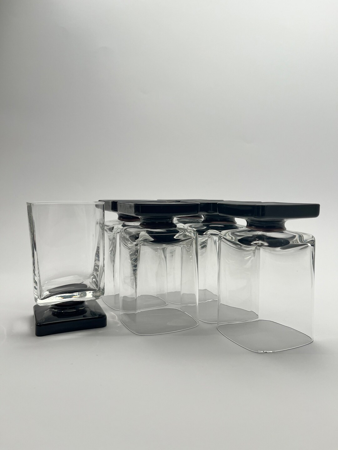 Set of 6 Black Glass Square Footed Cocktail Glasses 1970s - Etsy