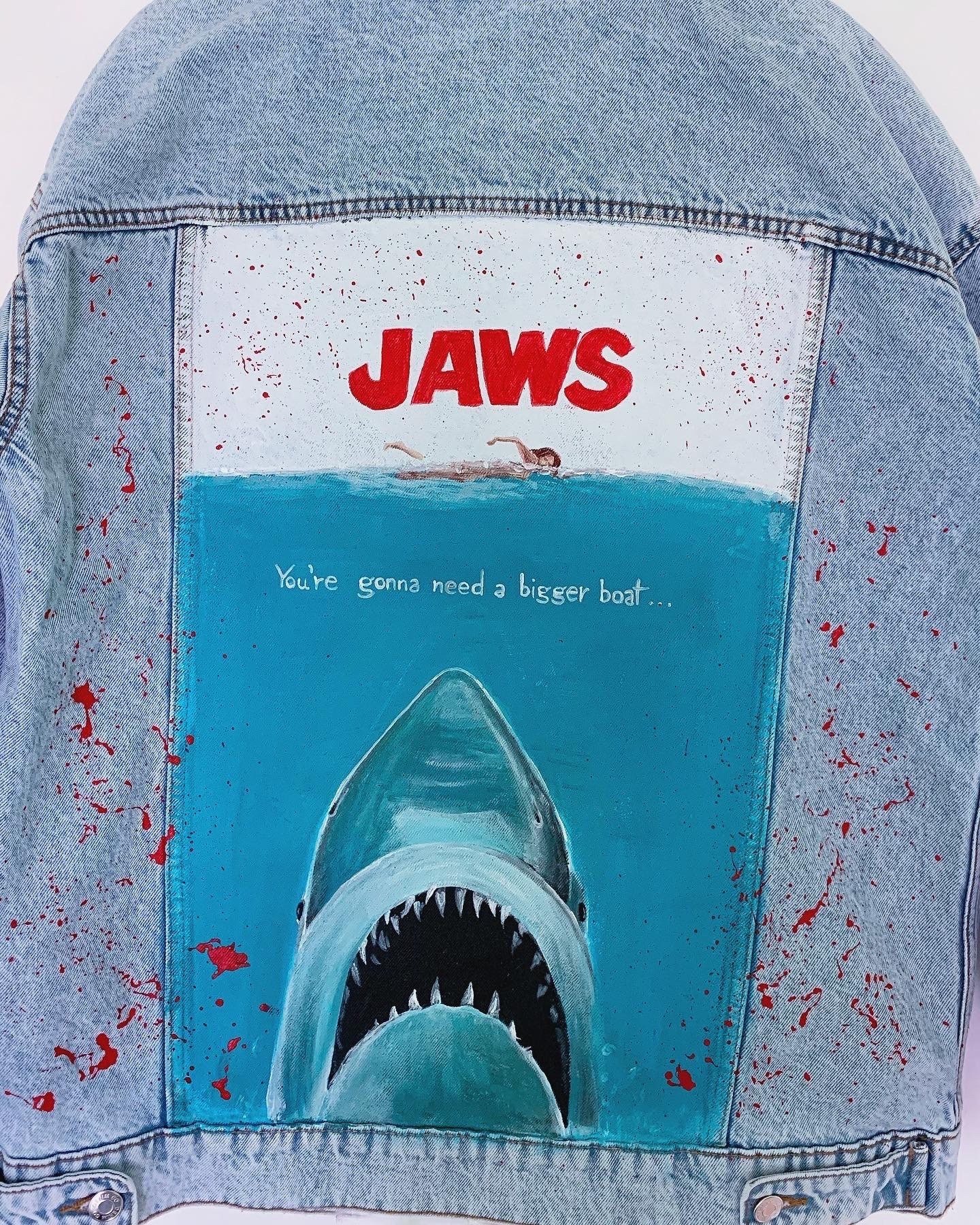 JAWS Hand Painted Denim Jacket - Etsy