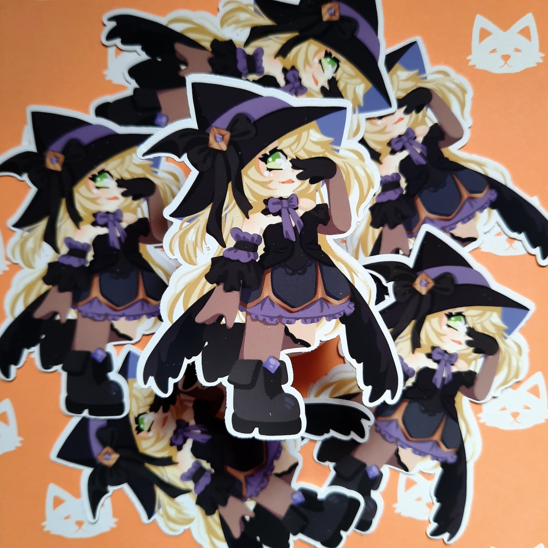 Genshin Impact Fischl Halloween Witch Resign Kawaii Chibi Vinyl Sticker ...