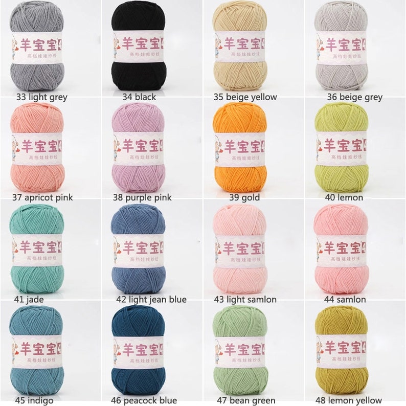 67colors 4-ply 50g/roll High Quality Cotton Blend Knitting Crochet Yarn ...