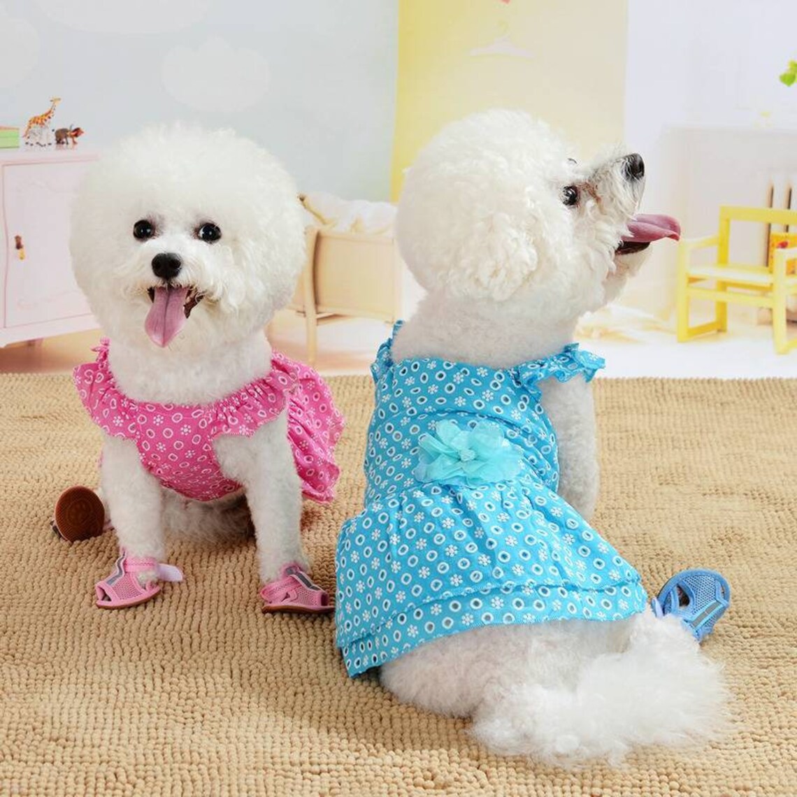 Pink/blue Summer Flower Cotton Baby Pet Clothes Cat Dog Clothing Puppy ...