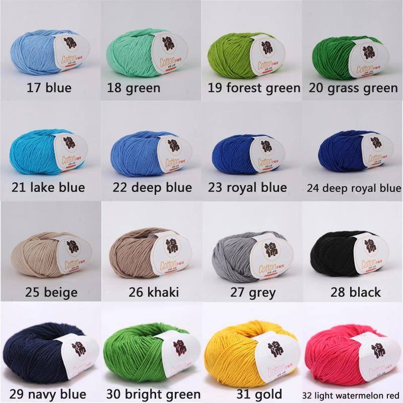 44colors High Quality 10 Ply Breathable Soft Cotton Knitting Crochet ...