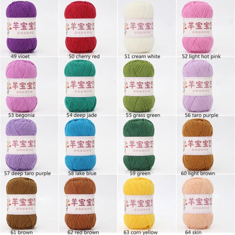67colors 4-ply 50g/roll High Quality Cotton Blend Knitting Crochet Yarn ...
