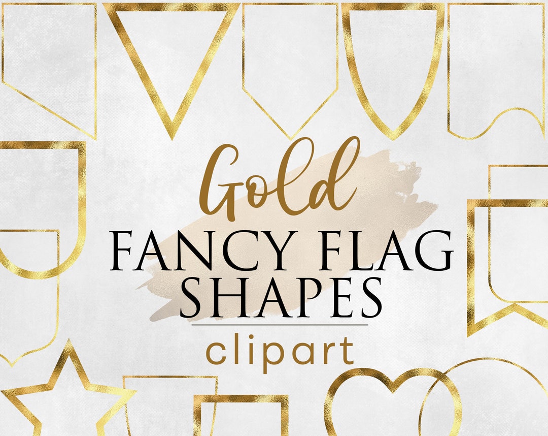 16 PNG Gold Fancy Flag Shapes, Digital Pack, Instant Download, Design ...