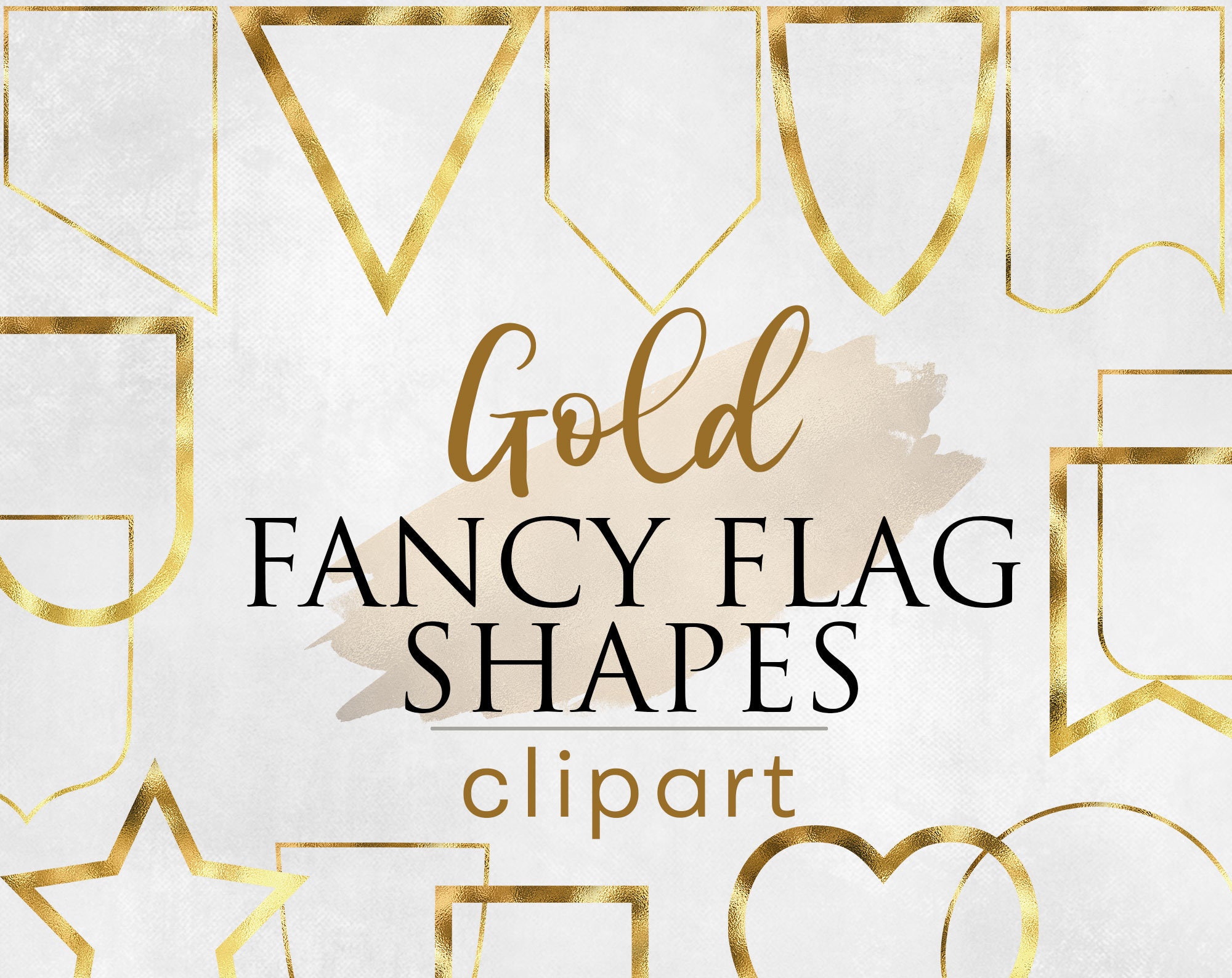 16 PNG Gold Fancy Flag Shapes Digital Pack Instant Download | Etsy