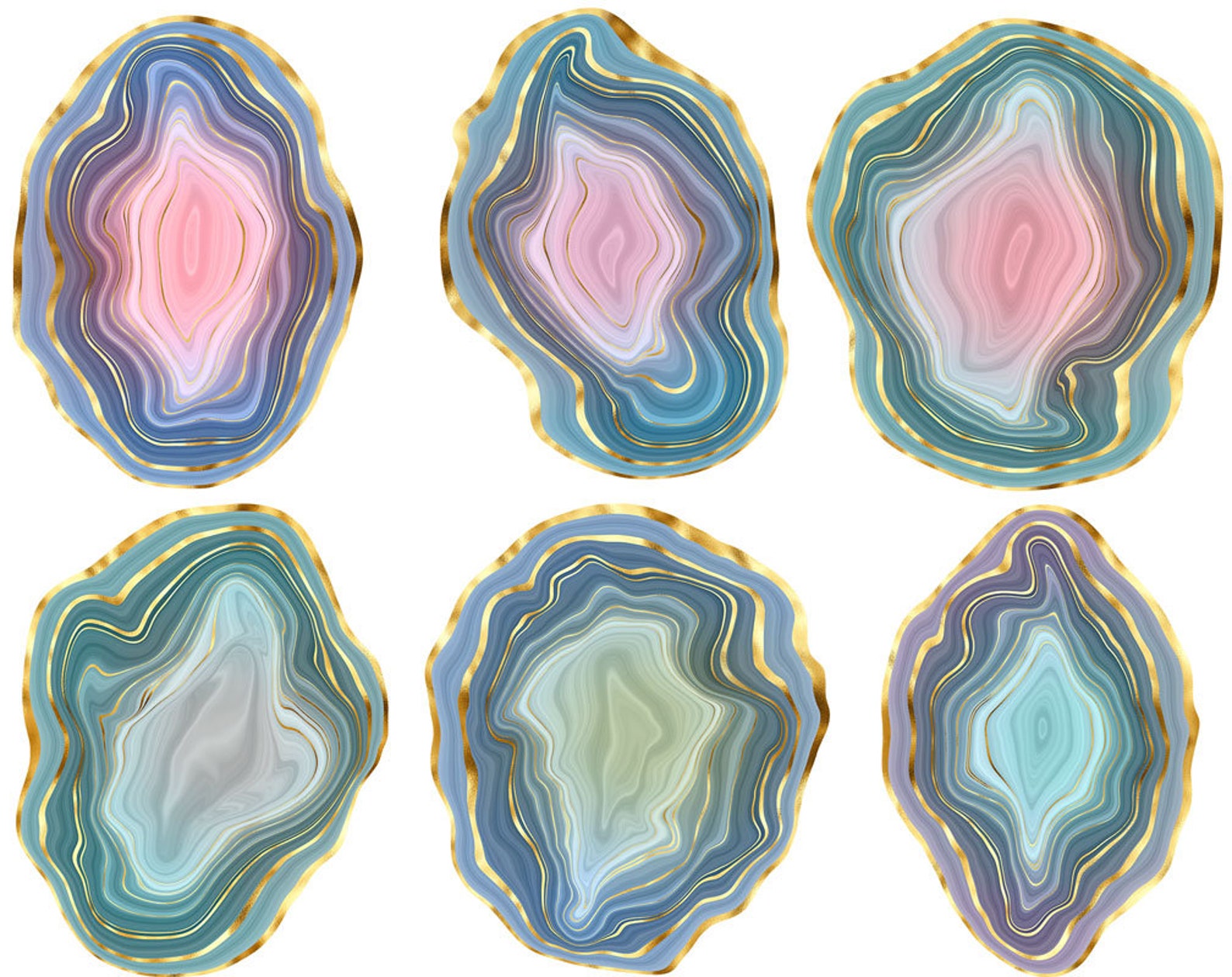 16 PNG Digital Agate Slices With Gold Clip Art Digital Agate | Etsy