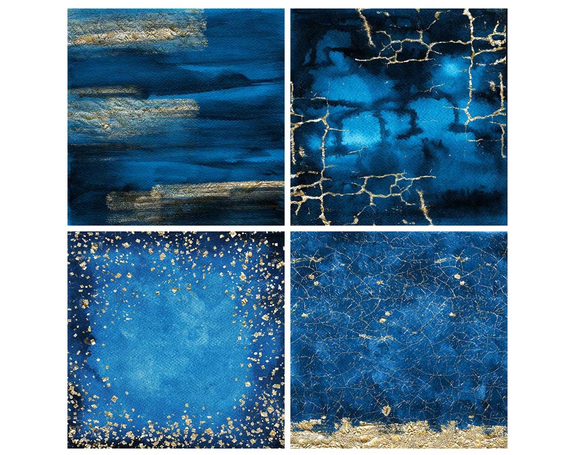 12 Navy Blue Watercolor Digital Papers With Golden Foil - Etsy