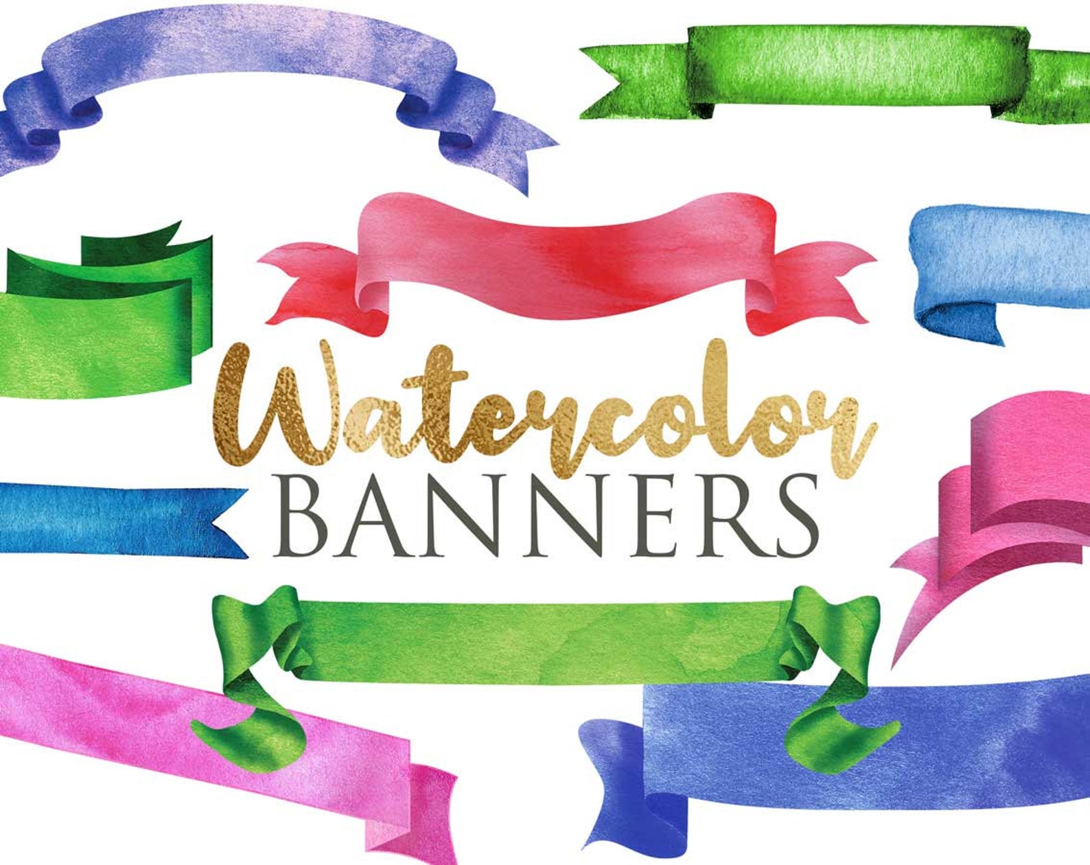 27 PNG Digital Watercolor Watercolor Banners Clipart Ribbon - Etsy