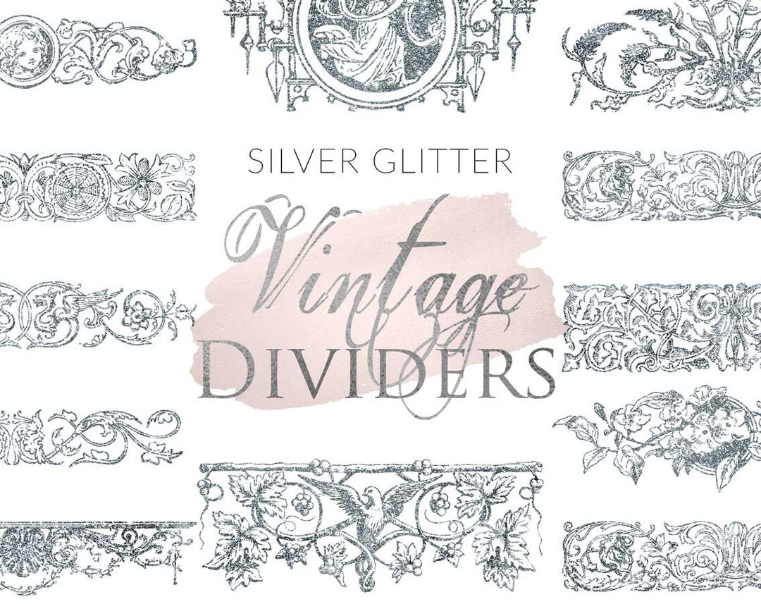 16 PNG Silver Glitter Vintage Dividers, Digital Pack, Instant Download ...