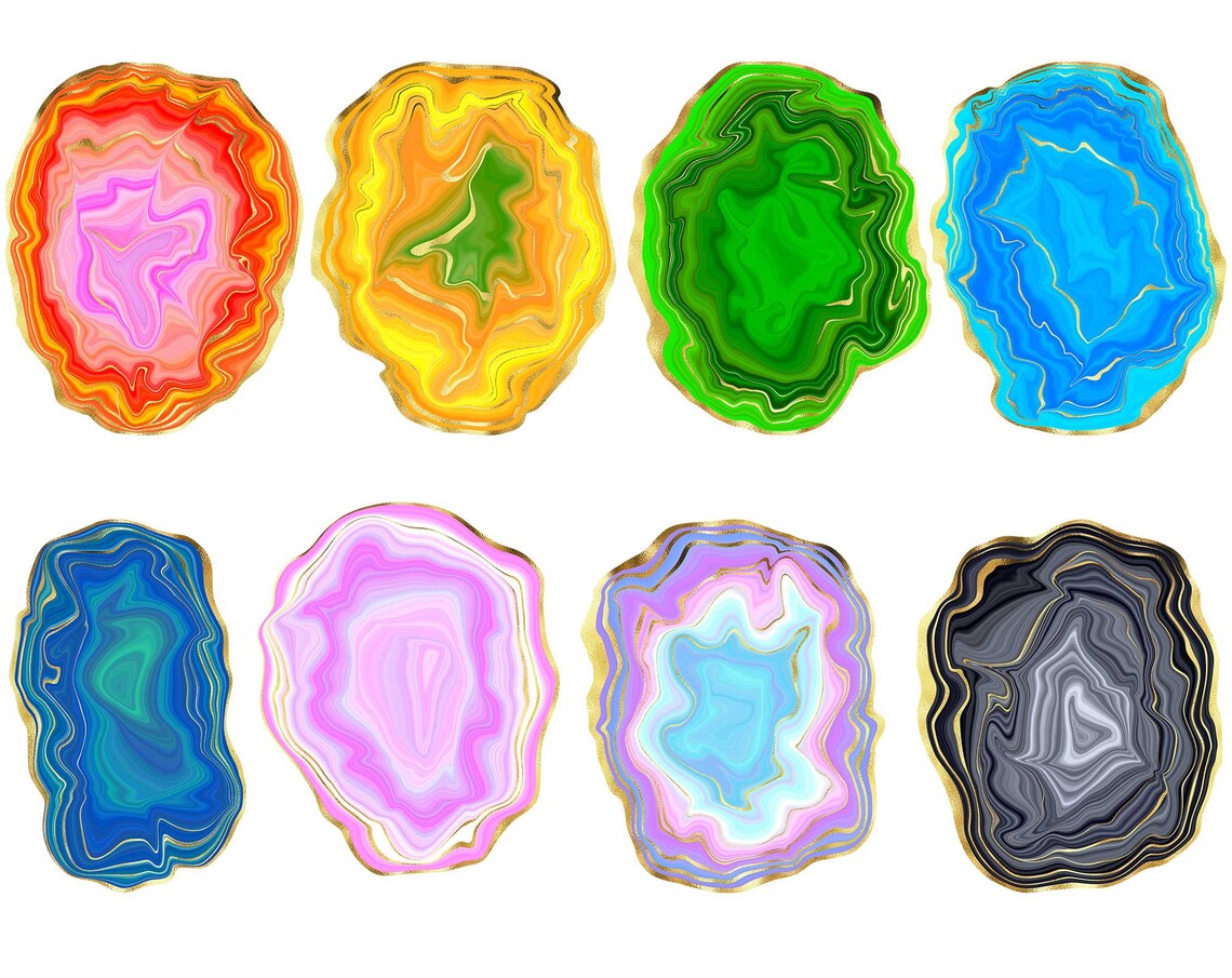 16 PNG Digital Agate Slices with Gold Clip Art Digital Agate | Etsy