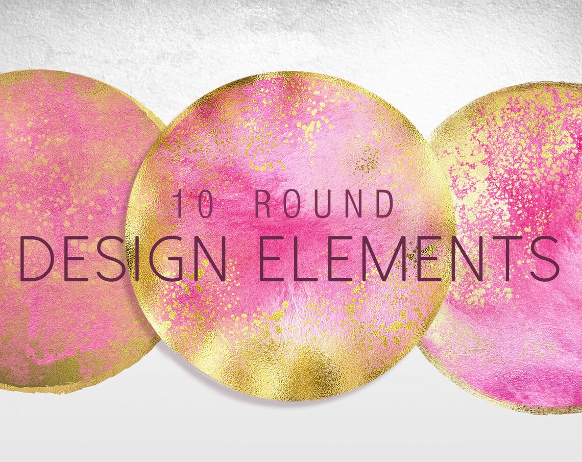 10 Digital Round Design Elements Clipart Golden Watercolor | Etsy