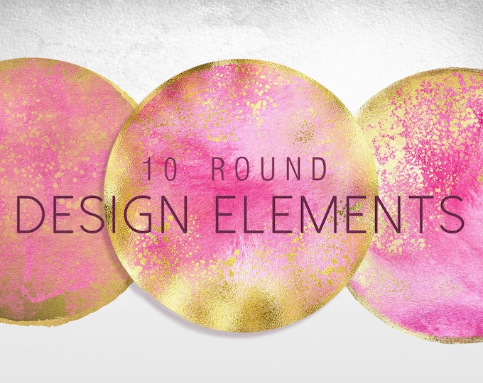 10 Digital Round Design Elements Clipart, Golden Watercolor Circles ...