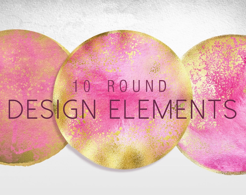 10 Digital Round Design Elements Clipart, Golden Watercolor Circles ...