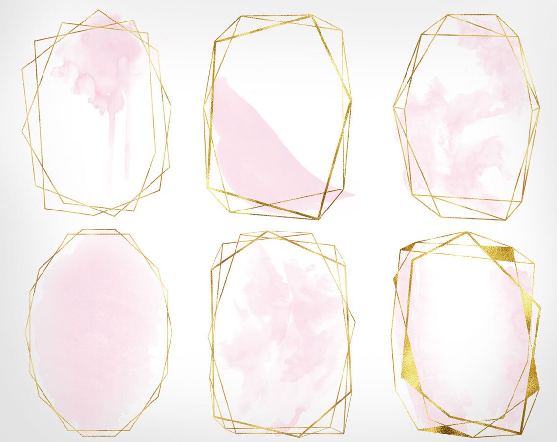 16 Golden Polygonal Frames With Pink and Blue Watercolor Clip - Etsy