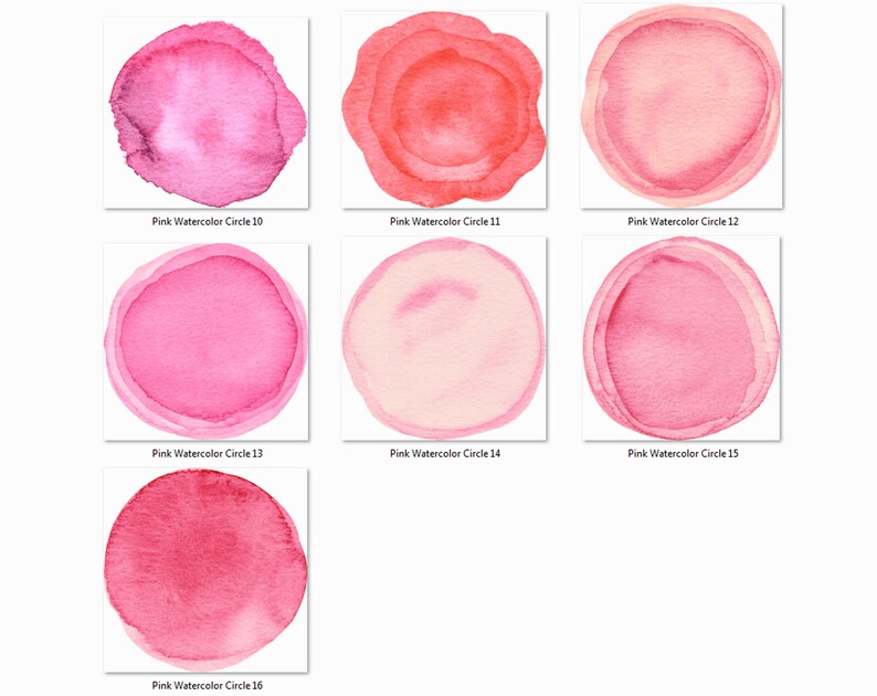 16 Digital Watercolor Circles, Round Design Elements, Clip Art, Pink ...