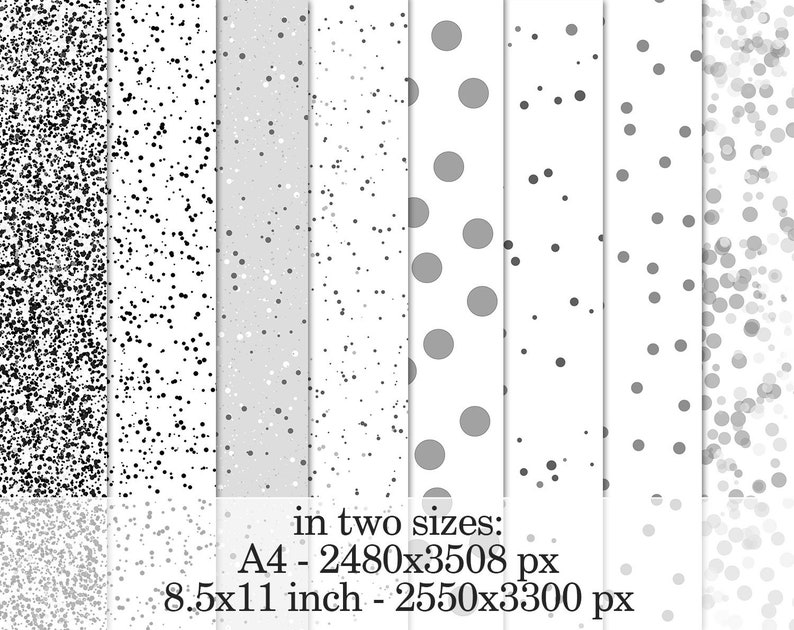 Black & White Dots Digital Paper Pack Clip Art Background - Etsy
