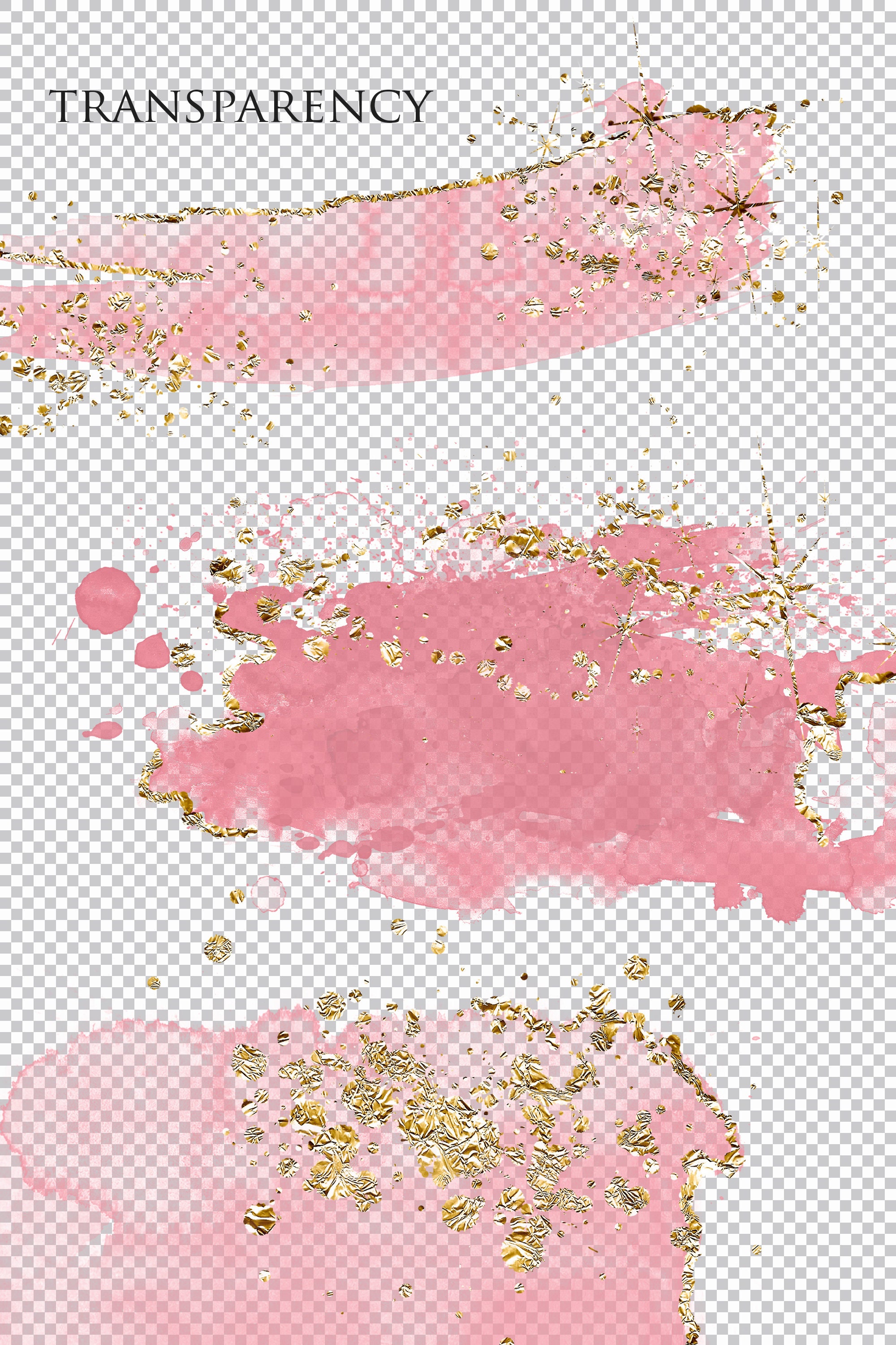 16 PNG Digital Pink Watercolor Washes and Brush Strokes With Gold Foil ...