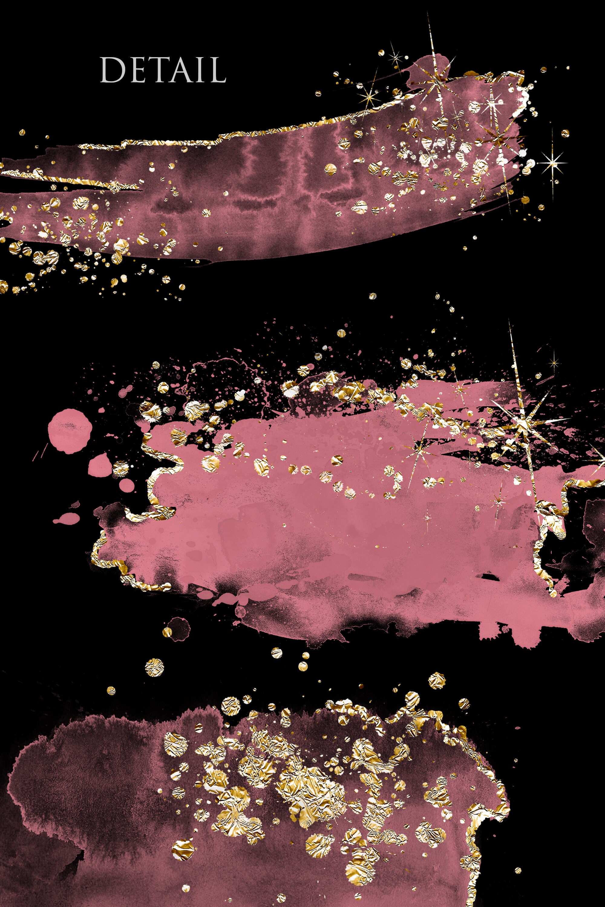 16 PNG Digital Pink Watercolor Washes and Brush Strokes With Gold Foil ...