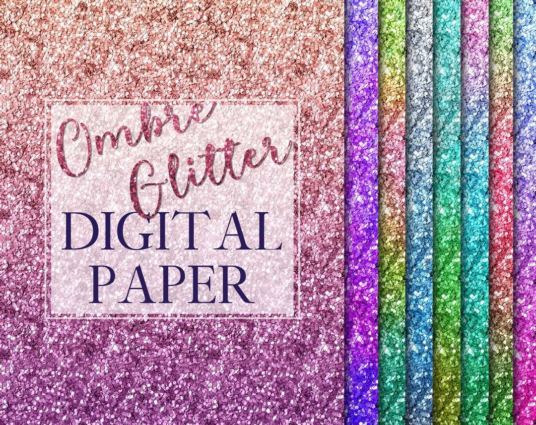 18 Ombre Glitter Digital Paper, Digital Rainbow Glitter Backgrounds ...
