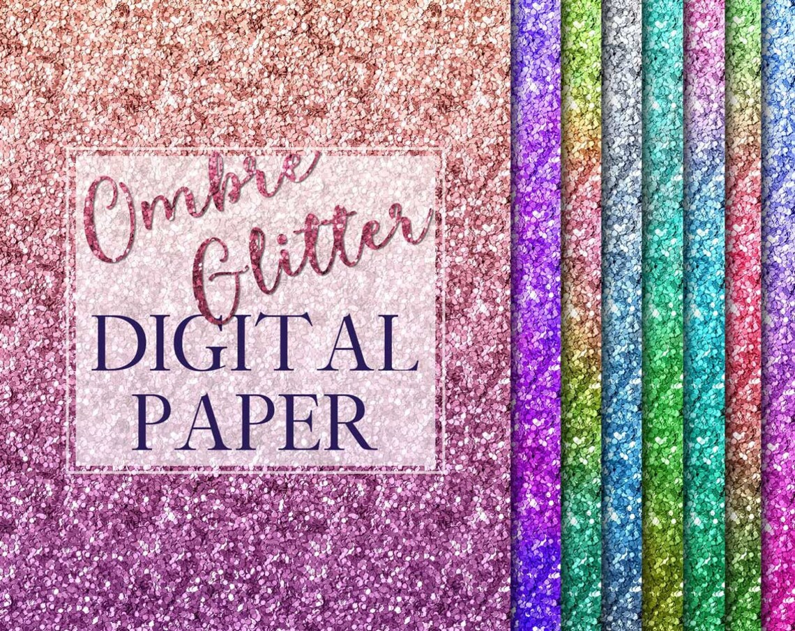 18 Ombre Glitter Digital Paper Digital Rainbow Glitter | Etsy