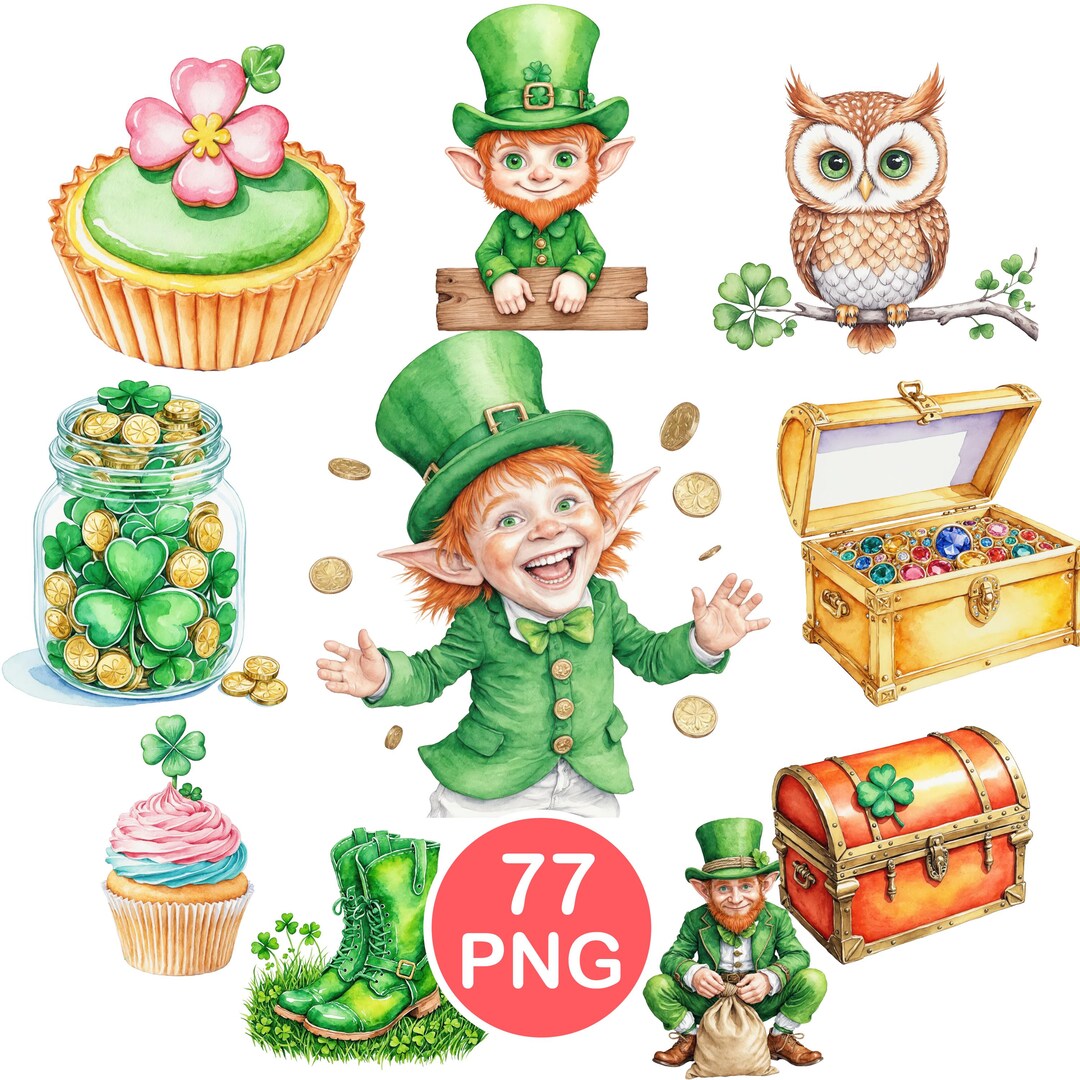 St Patrick’s Day Leprechaun Clipart, Cute Irish Lucky Bundle, Shamrocks ...