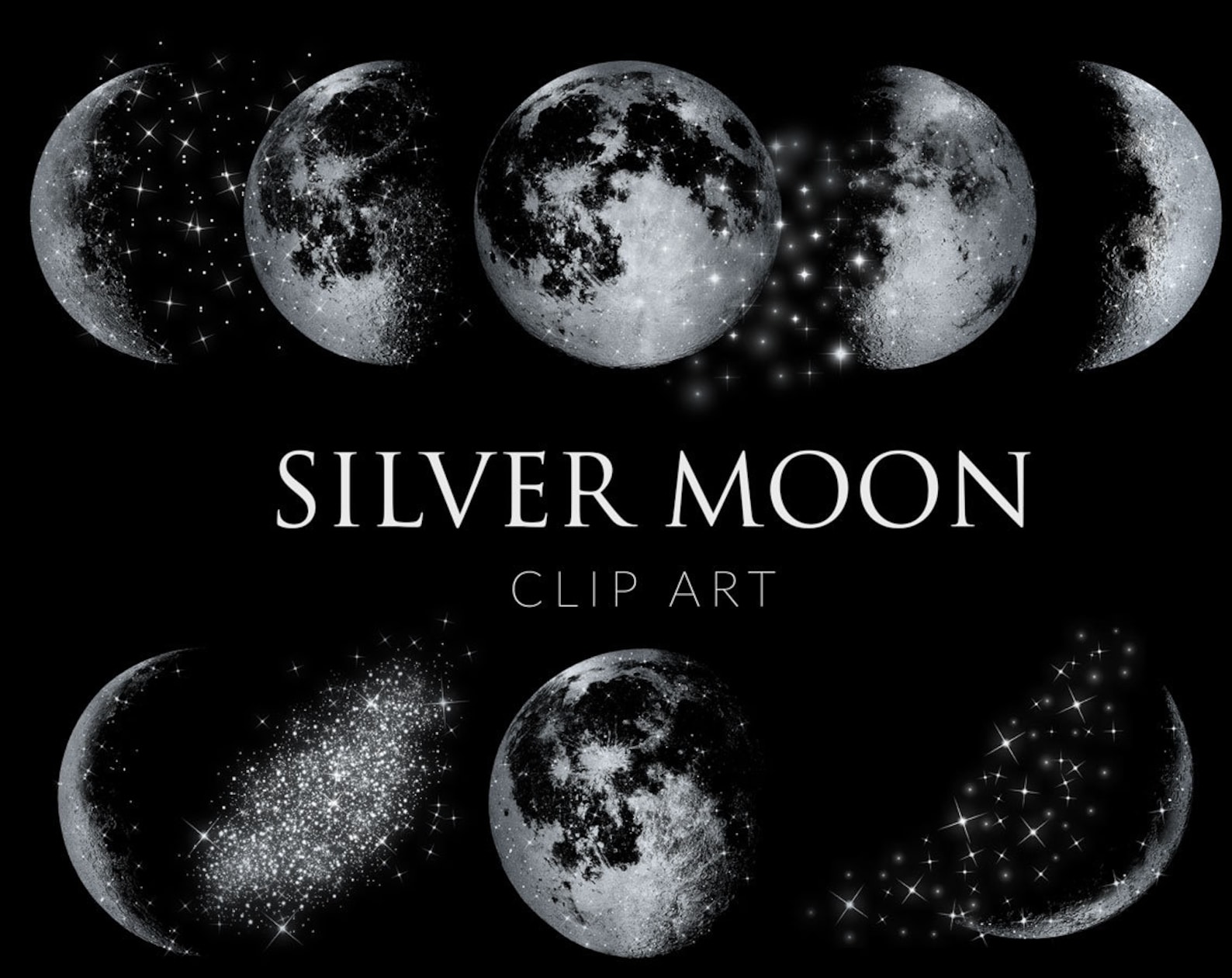 Silver Moon Clipart Instant Download Design Elements Moon - Etsy