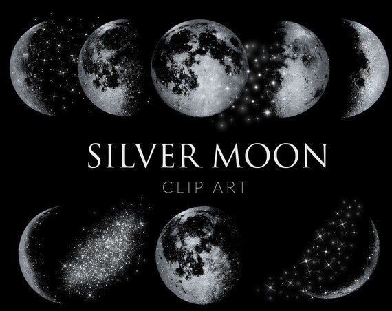 Silver Moon Clipart Instant Download Design Elements Moon - Etsy