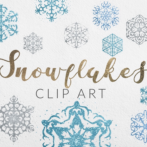 Silver and Blue Snowflake Clipart - Etsy