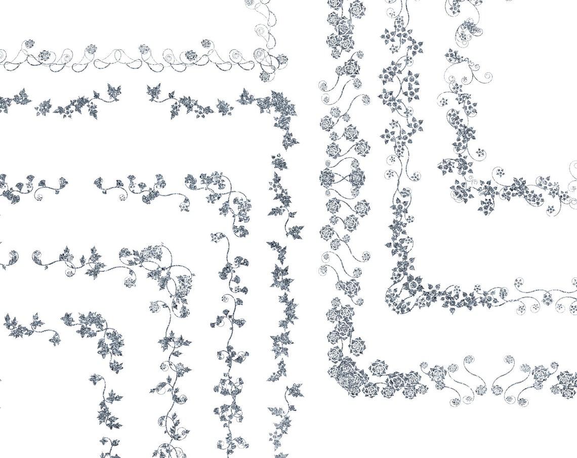 20 Silver Glitter Floral Frames Clip Art Digital Pack | Etsy