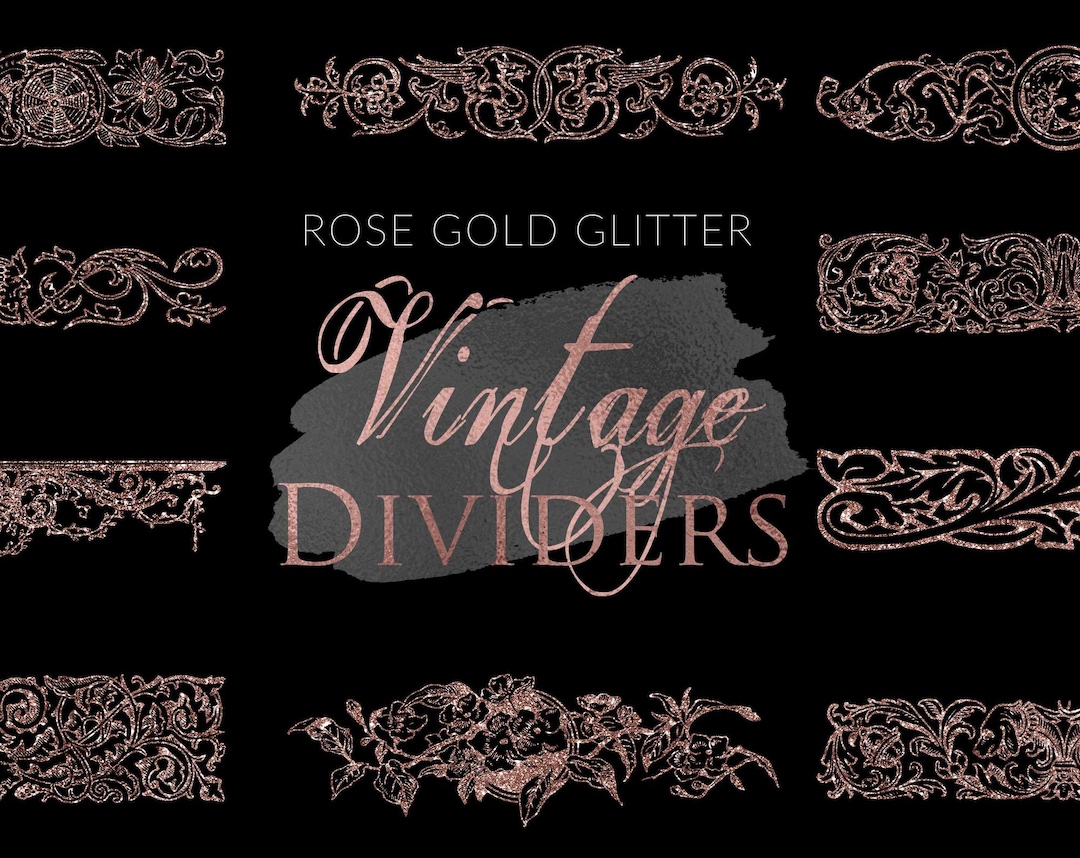 16 PNG Rose Gold Glitter Vintage Dividers, Digital Pack, Instant ...