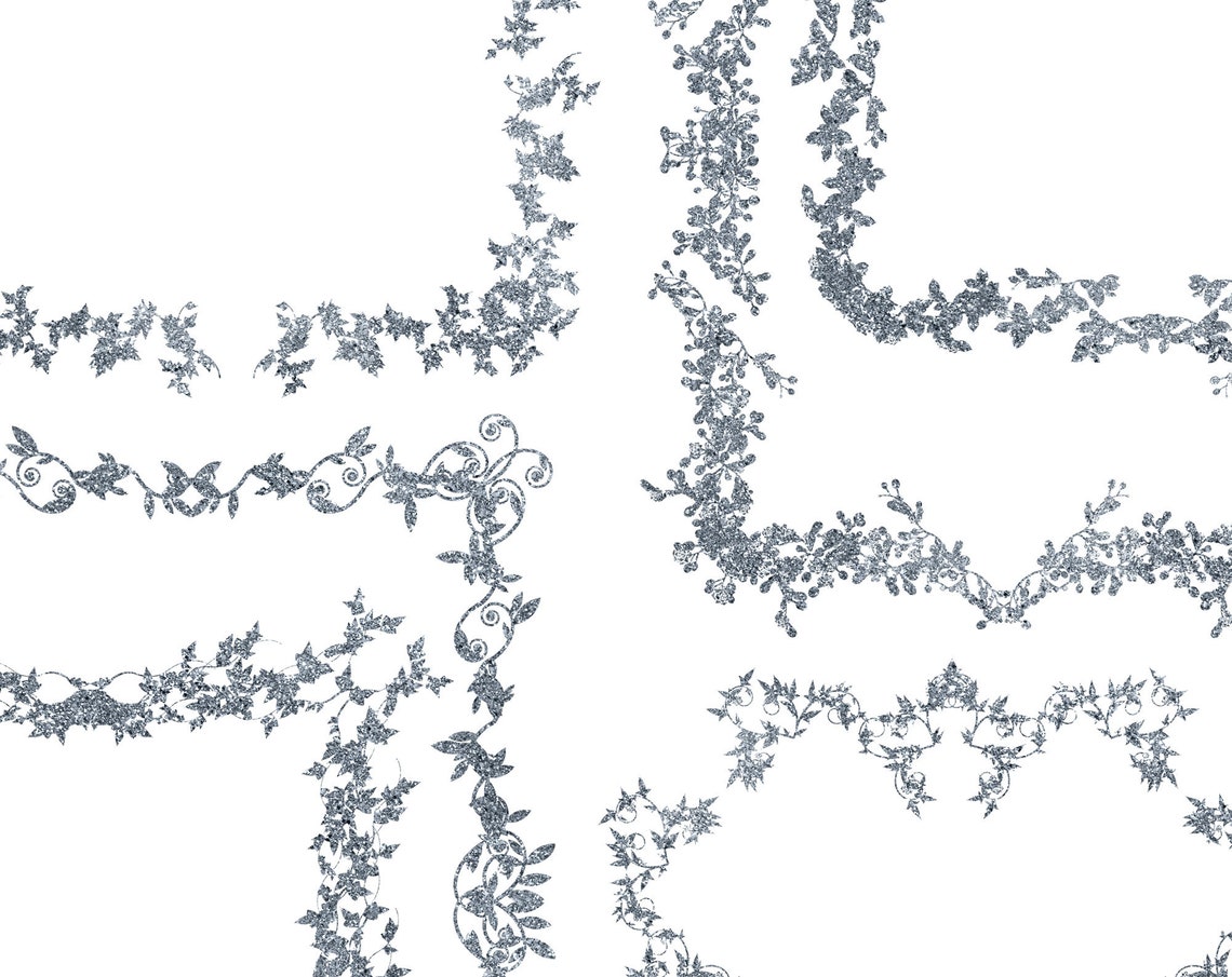 20 Silver Glitter Floral Frames Clip Art Digital Pack | Etsy