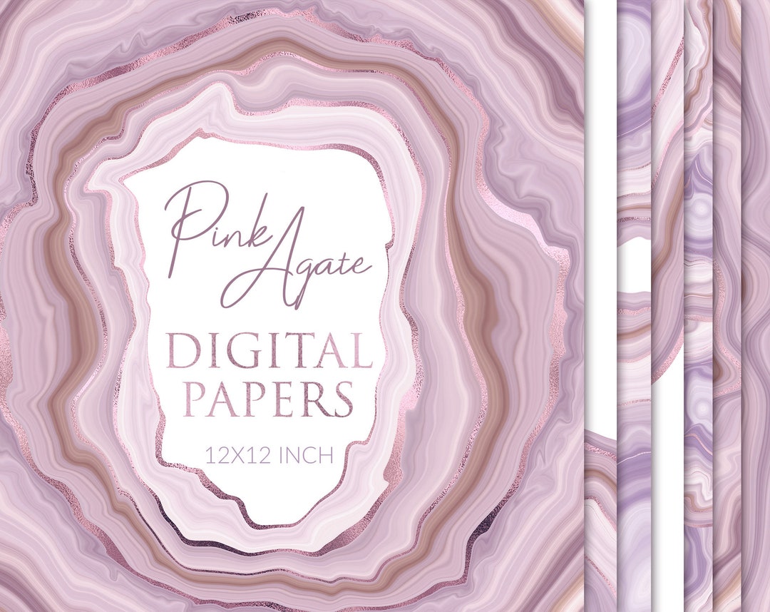 10 Digital Agate Papers With Rose Gold Veins, Blush Pink Agate ...