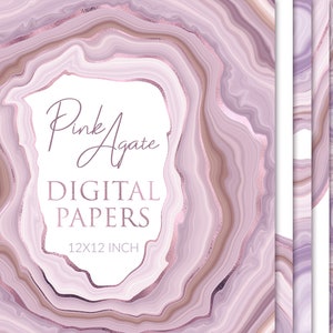 10 Digital Agate Papers With Rose Gold Veins, Blush Pink Agate ...