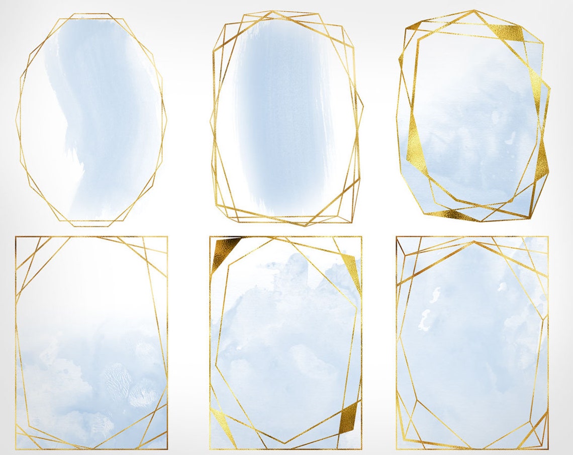16 Golden Polygonal Frames With Pink and Blue Watercolor Clip - Etsy