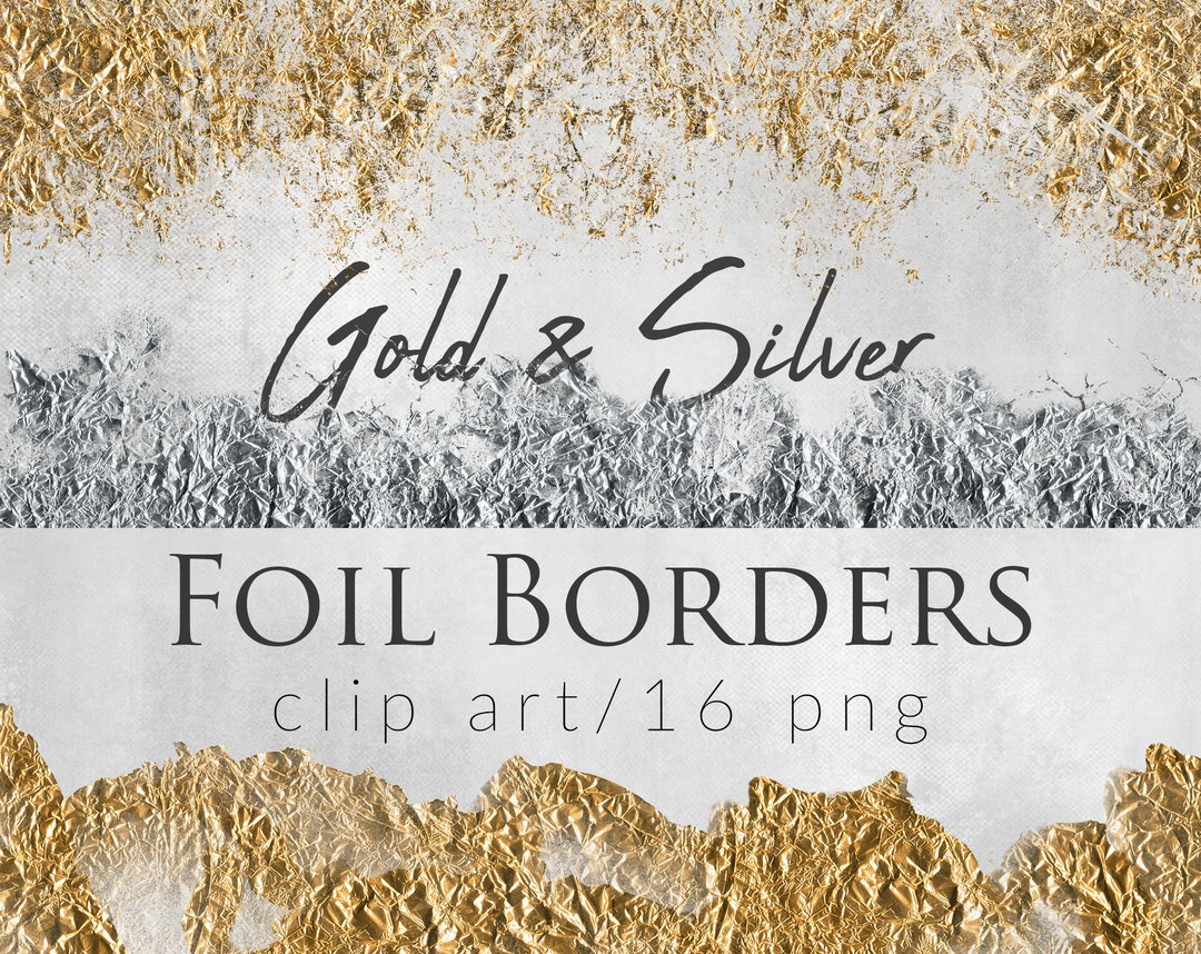 16 PNG, Gold & Silver Flake Foil Borders, Abstract Metallic Overlays ...