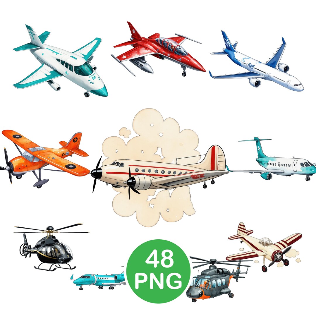 Watercolor Airplane Clipart, Aviation Aircraft, Planes, Travel ...
